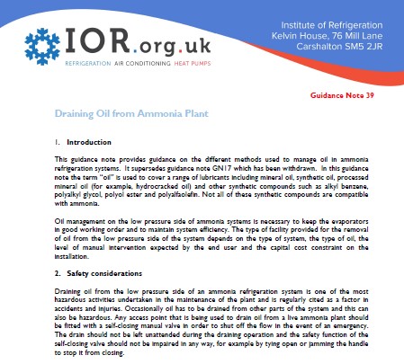 New Guidance Note on Draining Oil on Ammonia Plants